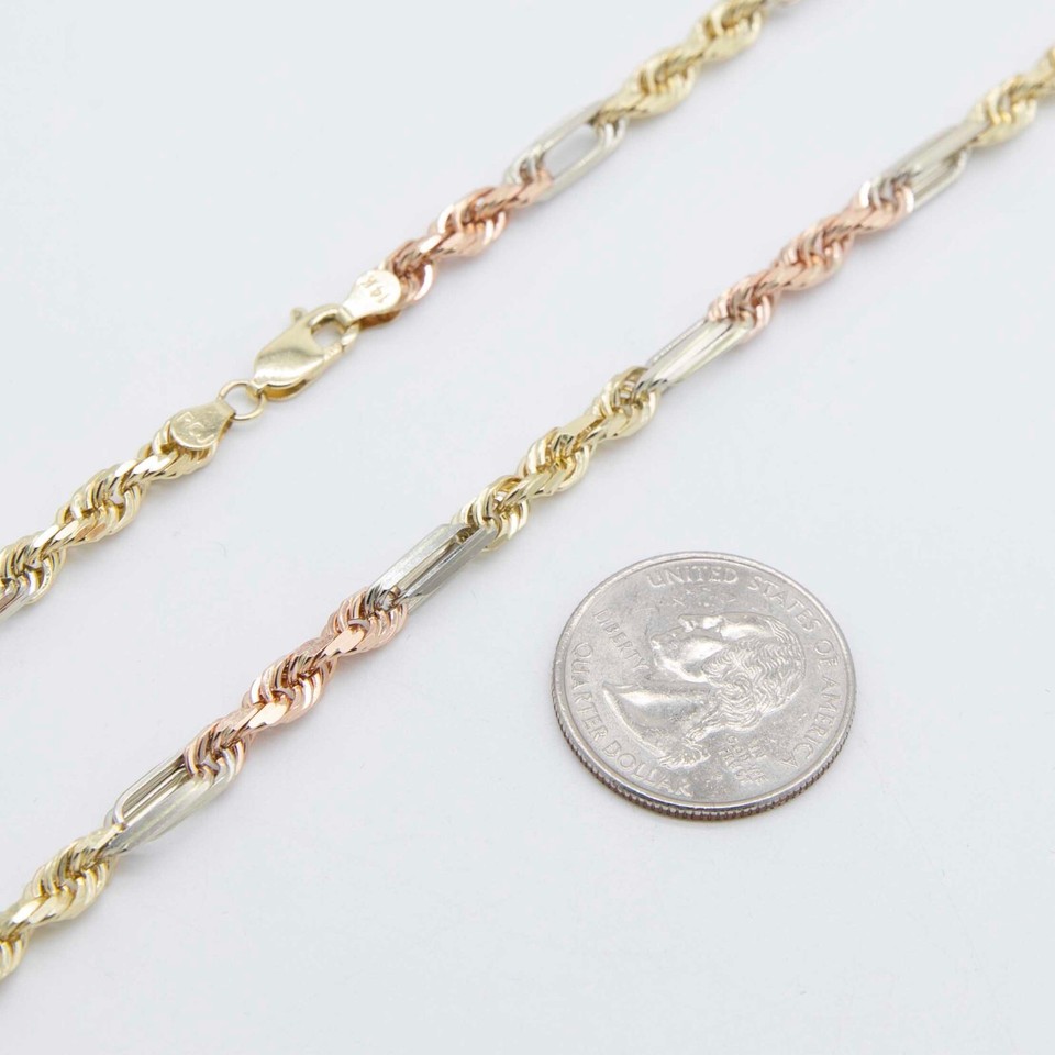 Milano Figaro Rope Chain Necklace Real 14K Tricolor Gold All Sizes | eBay