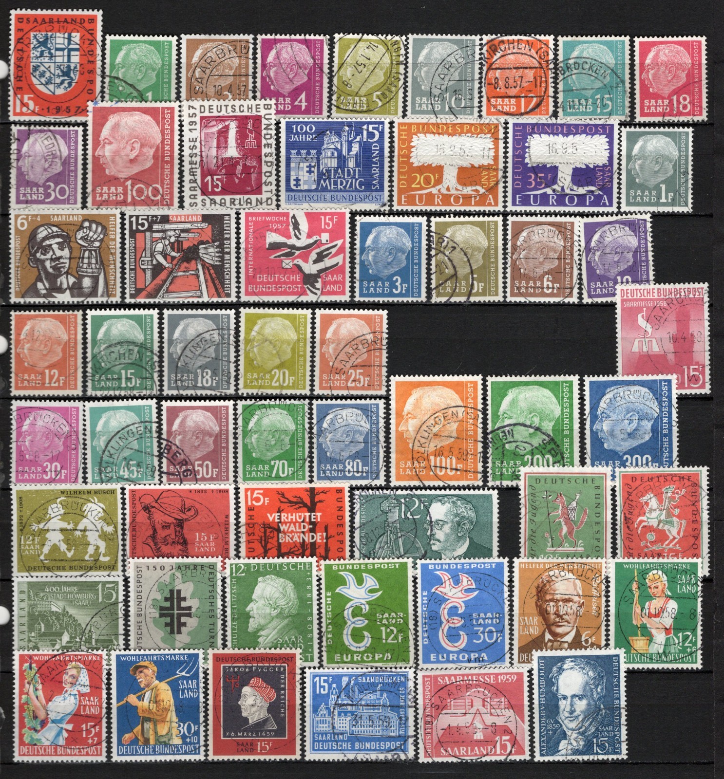 Saarland 1957-1959 OPD Saarbrücken, 56 Briefmarken gestempelt, Michel ...
