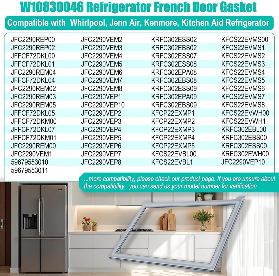 New W10830046 Refrigerator Fresh Food Door Gasket Seal Fit Whirlpool ...