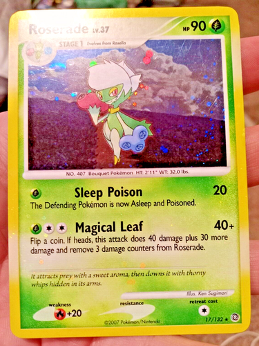 Roserade 17/132 Secret Wonders Holo Pokemon Card Single - HOLO BLEED/SWIRL ERROR | eBay