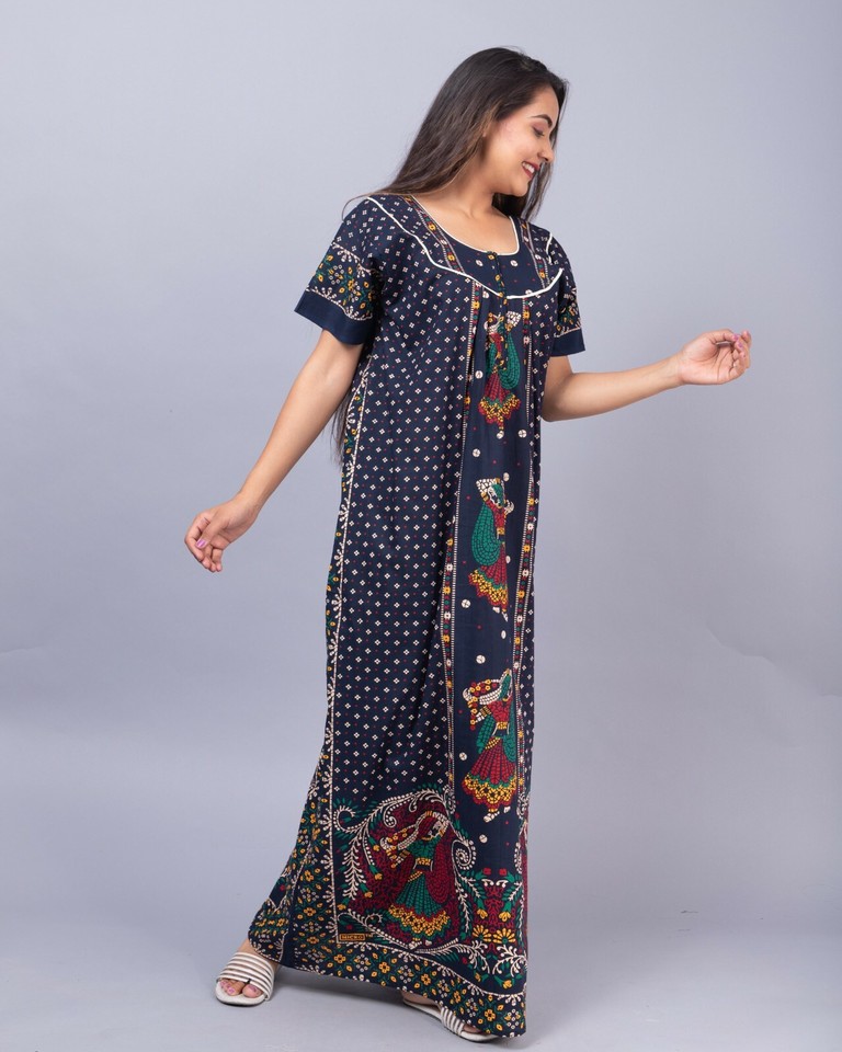 Indian Women's Cotton-Nighty Hand Block Print Sleepwear Plus Long Dress ...
