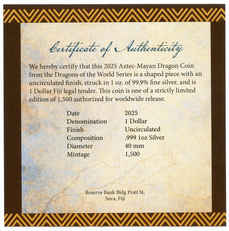 2025 Aztec Mayan Dragon 1 Oz Silver NGC MS70 Dragons of the World $1 ...