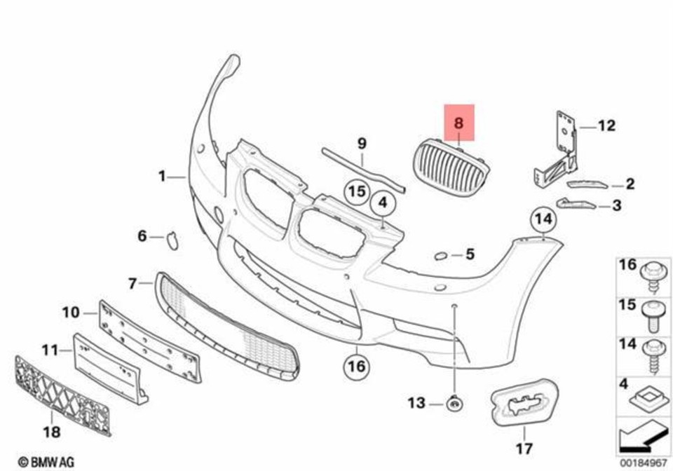 Genuine BMW E90 E92 Front Radiator Kidney Chrome Grille Right OEM ...