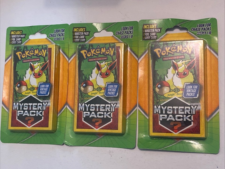 3X Pokemon Mystery Pack Seeded 1:10 POSSIBLE JUNGLE / CHASE Packs New ...