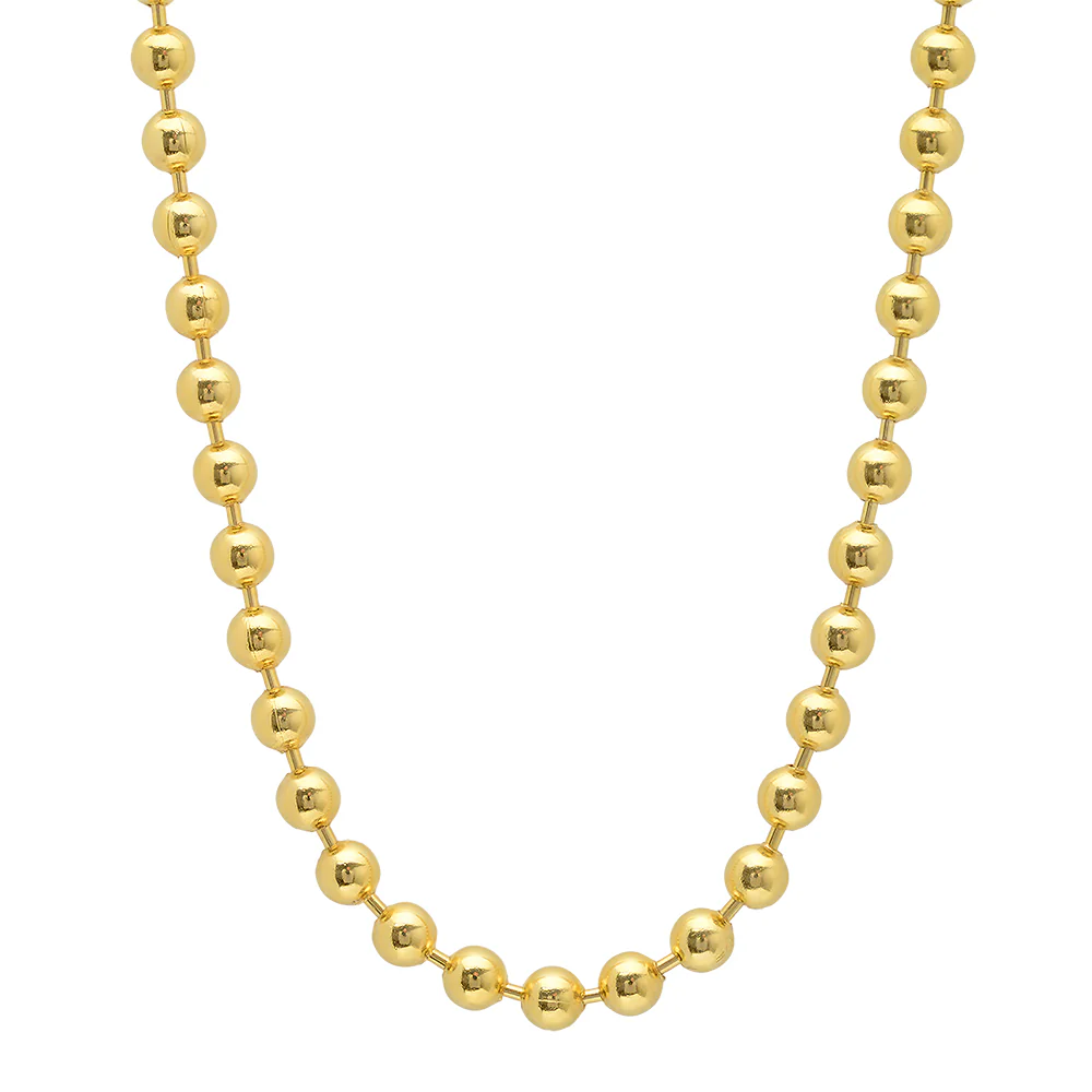 14k Solid Yellow Gold Chain Round Bead Ball Chain Necklace Dog Tag ...