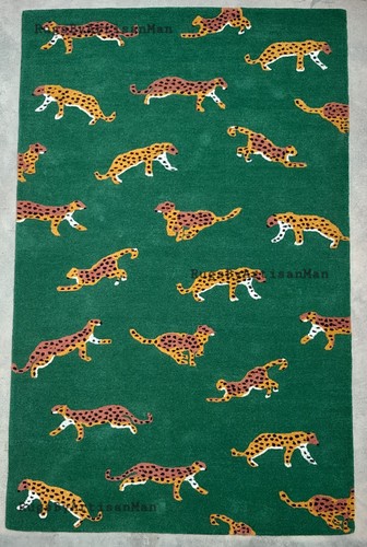 Cheetah Green Animal Design Authentic High Quality Handmade Hand-Tufted ...