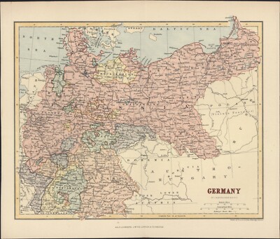 1875 Chambers Antique Map of Germany - Holland to Poland to Switzerland ...
