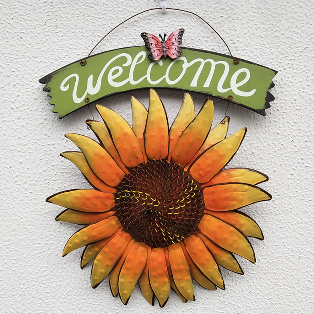 Sunflower Welcome Sign Decor Vintage Metal Wall Hanging Home Garden NEW ...