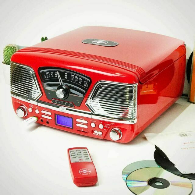 Steepletone Roxy 4 60’s Style Music Centre with Turntable - Red for ...