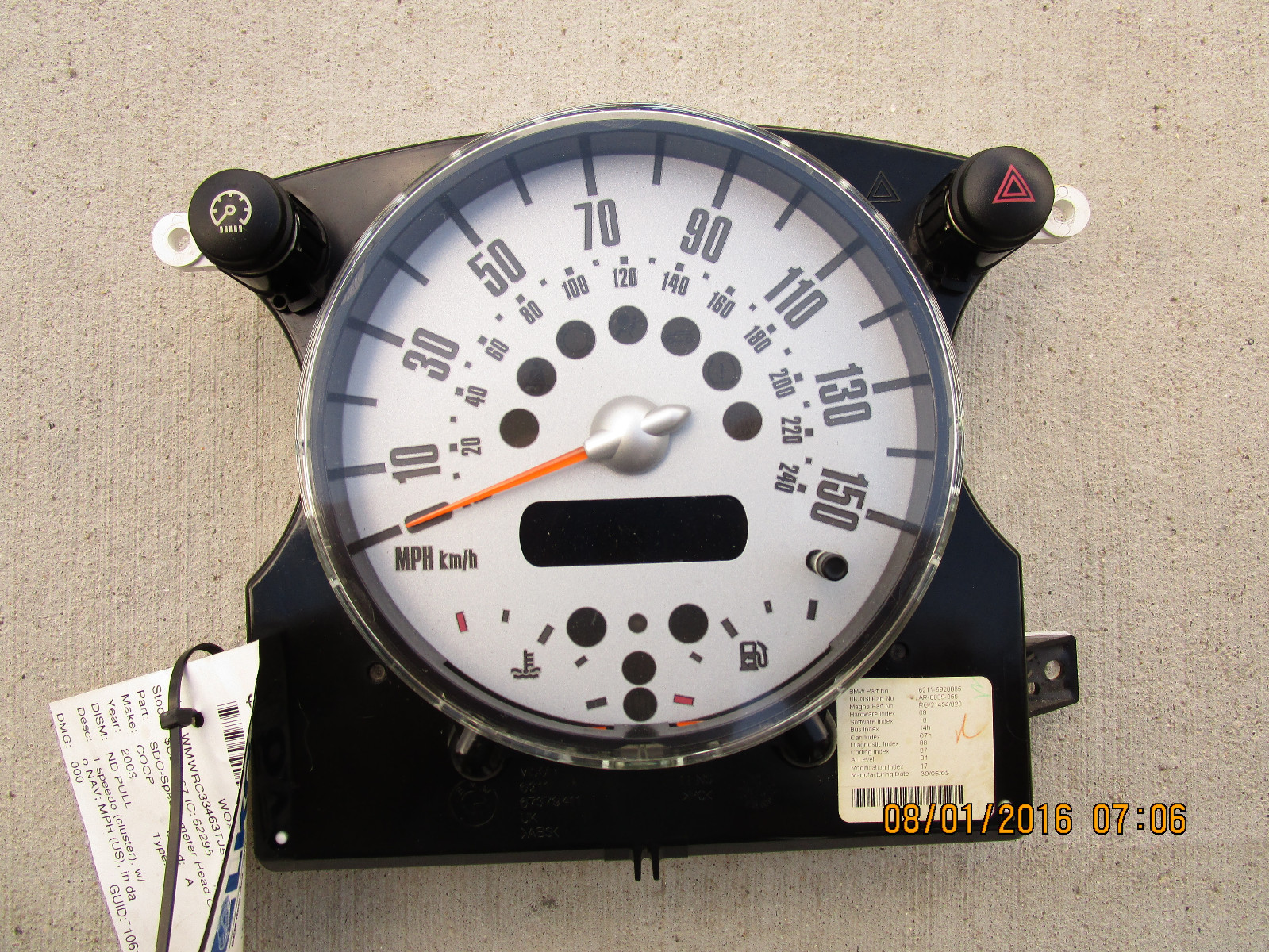2003 MINI Cooper 1.6L L4 EFI 2D Hatchback Speedometer Instrument ...