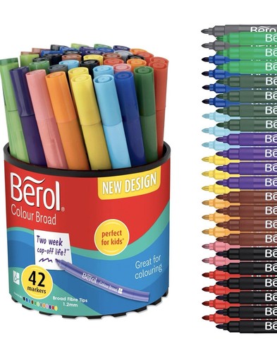 Berol Broad Tip Colouring Pens 1.2mm| Washable Ink| Assorted Colours ...