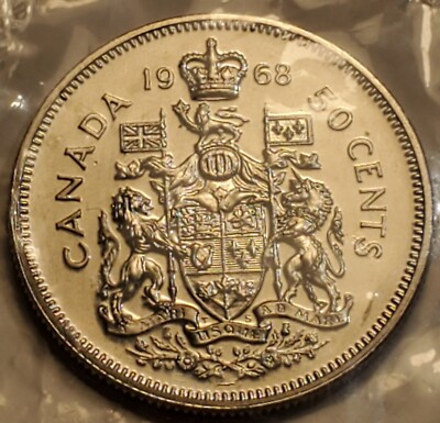 1968 CANADA Sealed in Plastic Fifty Cent Half Dollar UNC PL 50 Cent ...