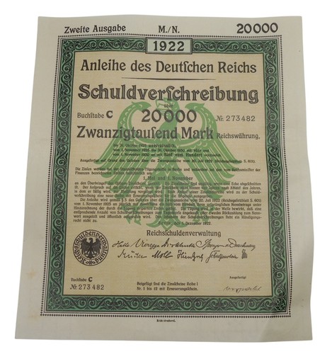 Original WWI 1922 German Reich Bond Bank Notes DR11 | eBay