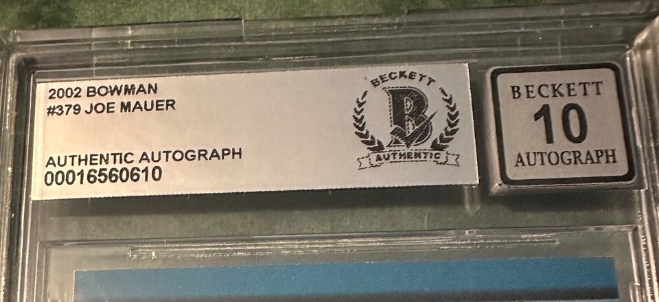 JOE MAUER SIGNED ROOKIE CARD 2002 BOWMAN CARD BECKETT AUTHENTIC BAS 10 ...