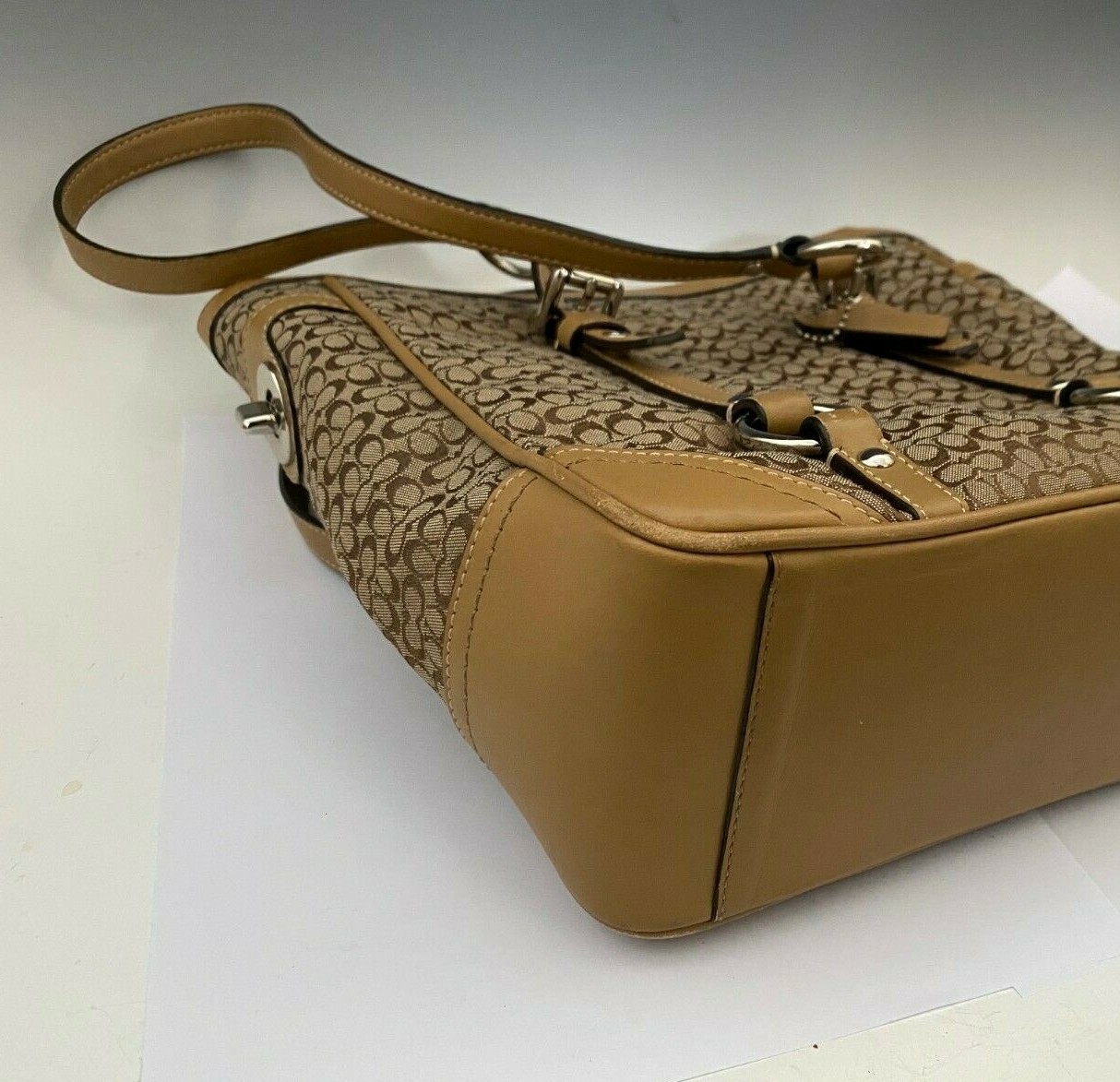 Coach M0749 F11526 Tan Signature "C" and Leather Tote - Gem