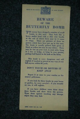 ORIGINAL WW2 WWII BRITISH HOME FRONT BUTTERFLY BOMB WARNING LEAFLET ...