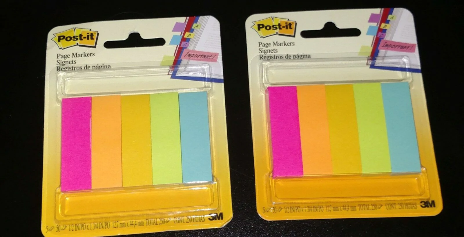 2 Packs Post-It Page Markers, Assorted Colors, 1/2" x 1-3/4" ( 670-5AF ...