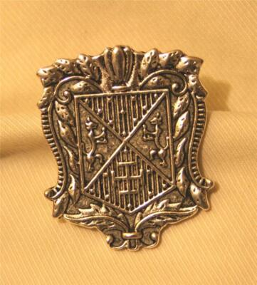 Handsome Etched Flute and Swirls Lion Crest Silvertone Shield Brooch ...