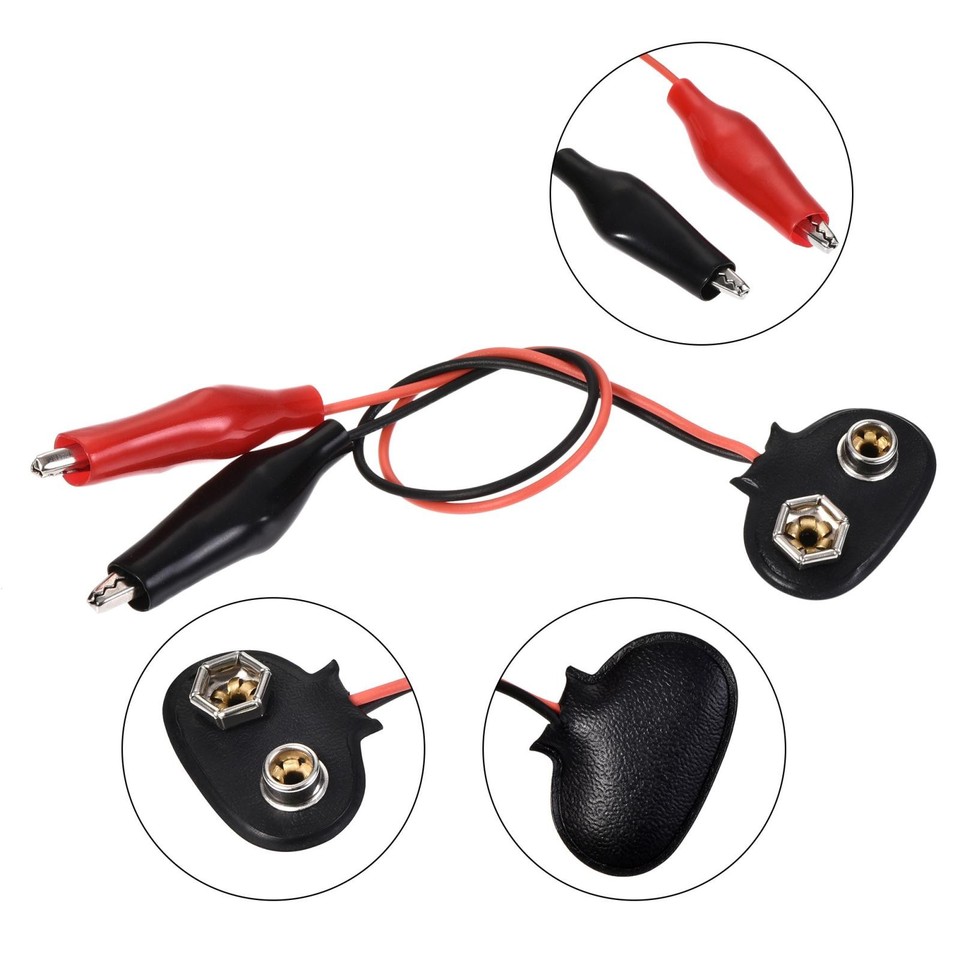 9V Battery Snap Connector to Insulated Dual Alligator Clips 13cm Length ...