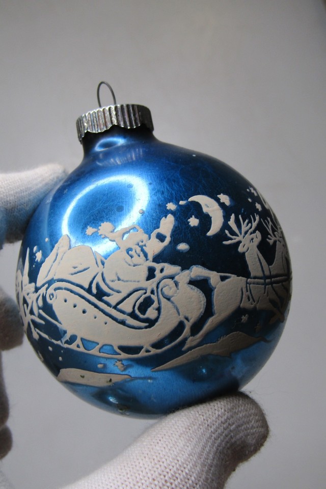 Lot VTG Glass Pictured Mica MOON SATURN SANTA TOYS BALL Christmas ...