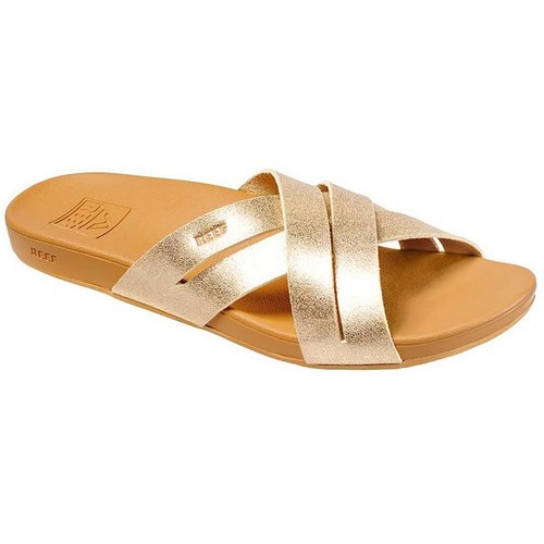 Reef Womens Cushion Spring Bloom Gold Slide Sandals 7 Medium (B,M) BHFO ...