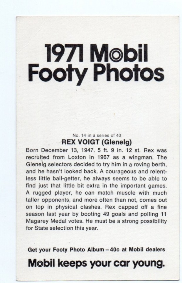 1971 SANFL Mobil Footy Photos (14 of 40) Rex VOIGT Glenelg | eBay