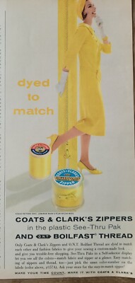 1958 Coats & Clark yellow ONT boilfast sewing thread zipper dress ...