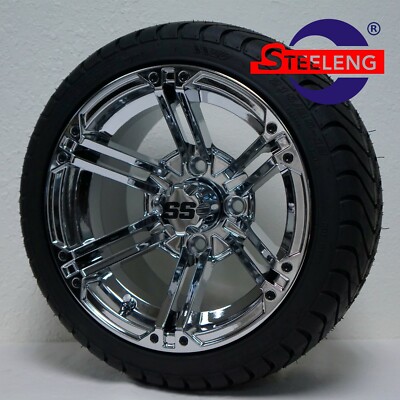 GOLF CART 12" CHROME TERMINATOR WHEELS and 215/35-12 DOT LOW PROFILE ...