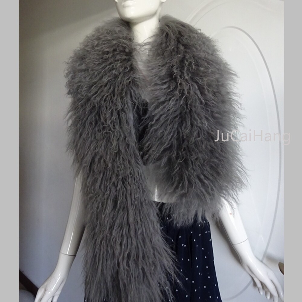 Women's Mongolian Sheep Fur Scarf Long Fur Collar Wool Fur Shawl ...