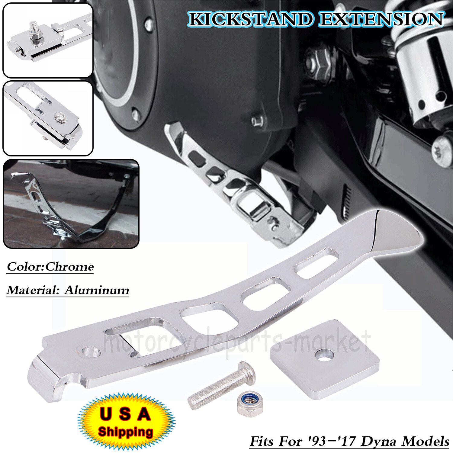Motor Chrome Stand Kickstand Extension For Harley Dyna Street Bob ...