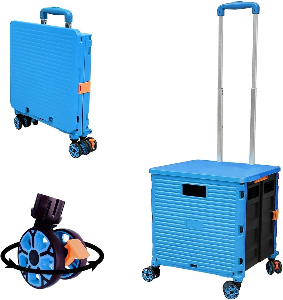 4 Wheels Foldable Shopping Wheel Trolley Cart Grocery Folding Market ...