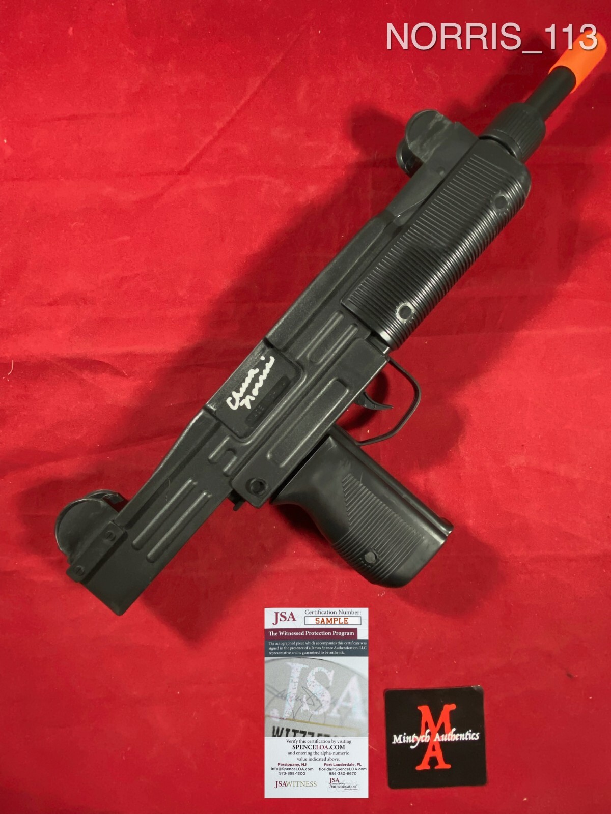 CHUCK NORRIS AUTOGRAPHED SIGNED INVASION USA TOY GUN! ! JSA COA! UZI ...