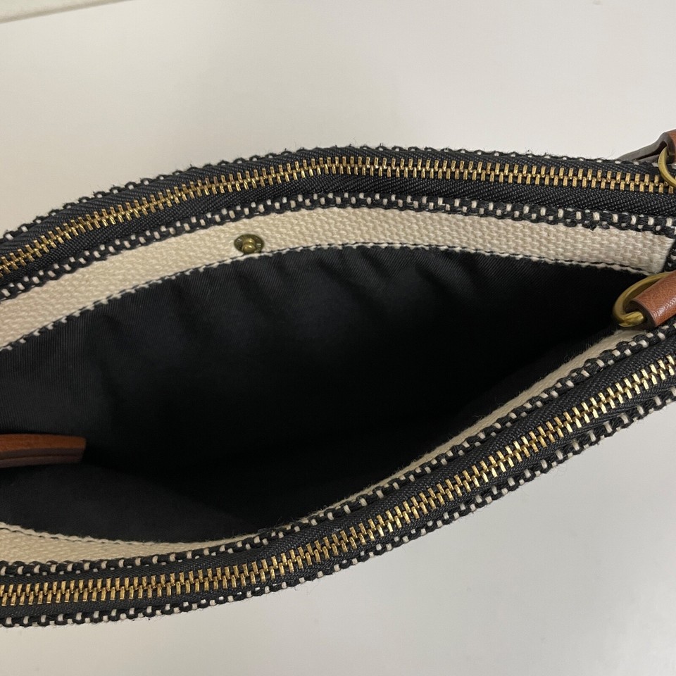 Fossil Devon Purse Triple Zip Pocket Navy White Brown Leather Flap (No ...