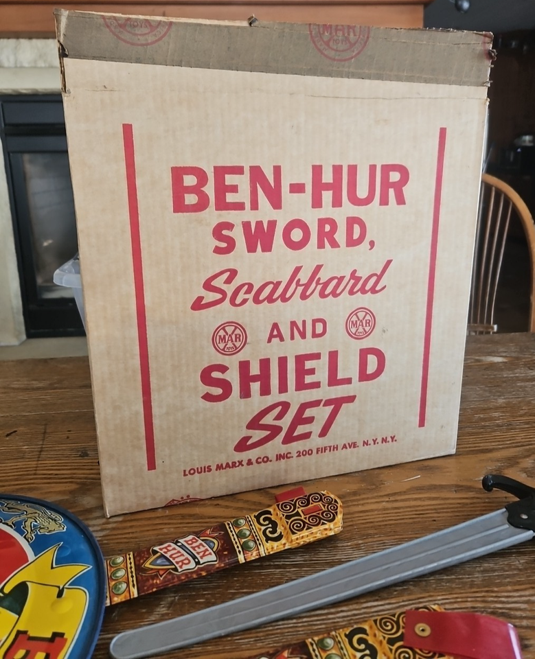 1959 Louis Marx Ben-Hur Sword Scabbard & Shield Set MINT in Original ...