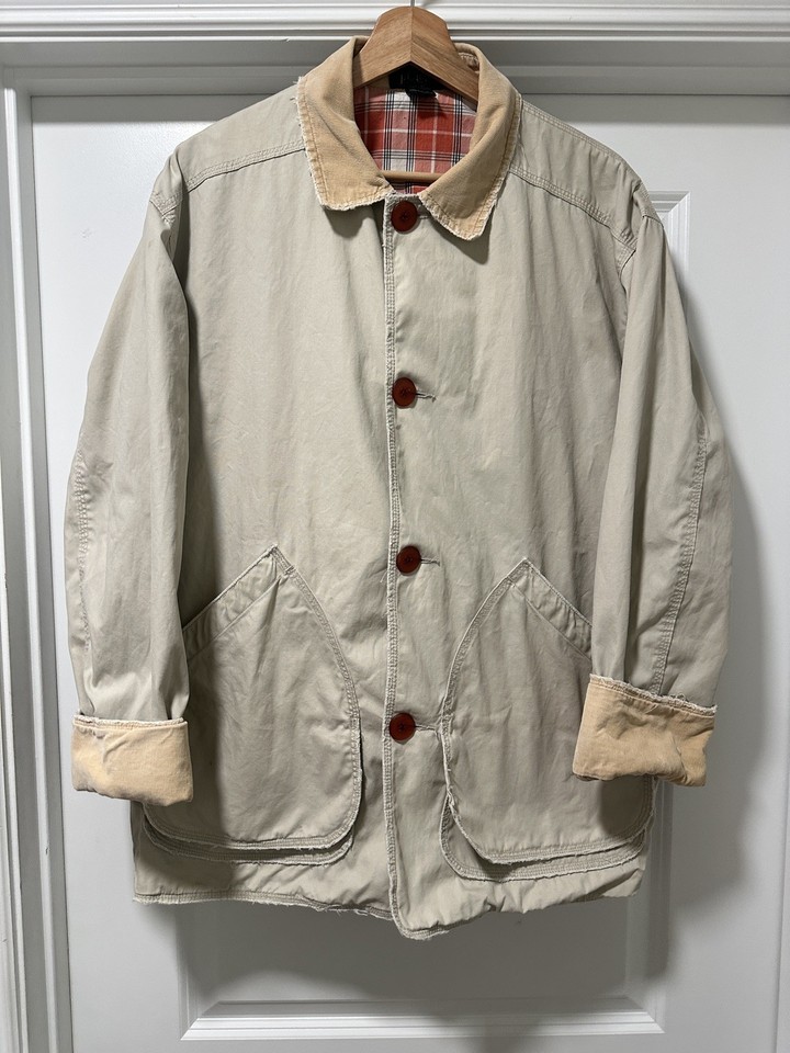 Vintage J Crew Oarsman Barn Chore Jacket Mens Small Beige Plaid ...