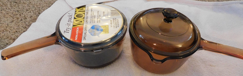 26-175 2 Corning Pyrex Vision Amber 1 Quart / 1l. Saucepan With Pour ...