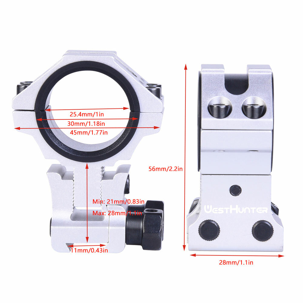 WestHunter Scope Mounts Rings 11mm Dovetail Adjustable Riser 1" 30mm ...