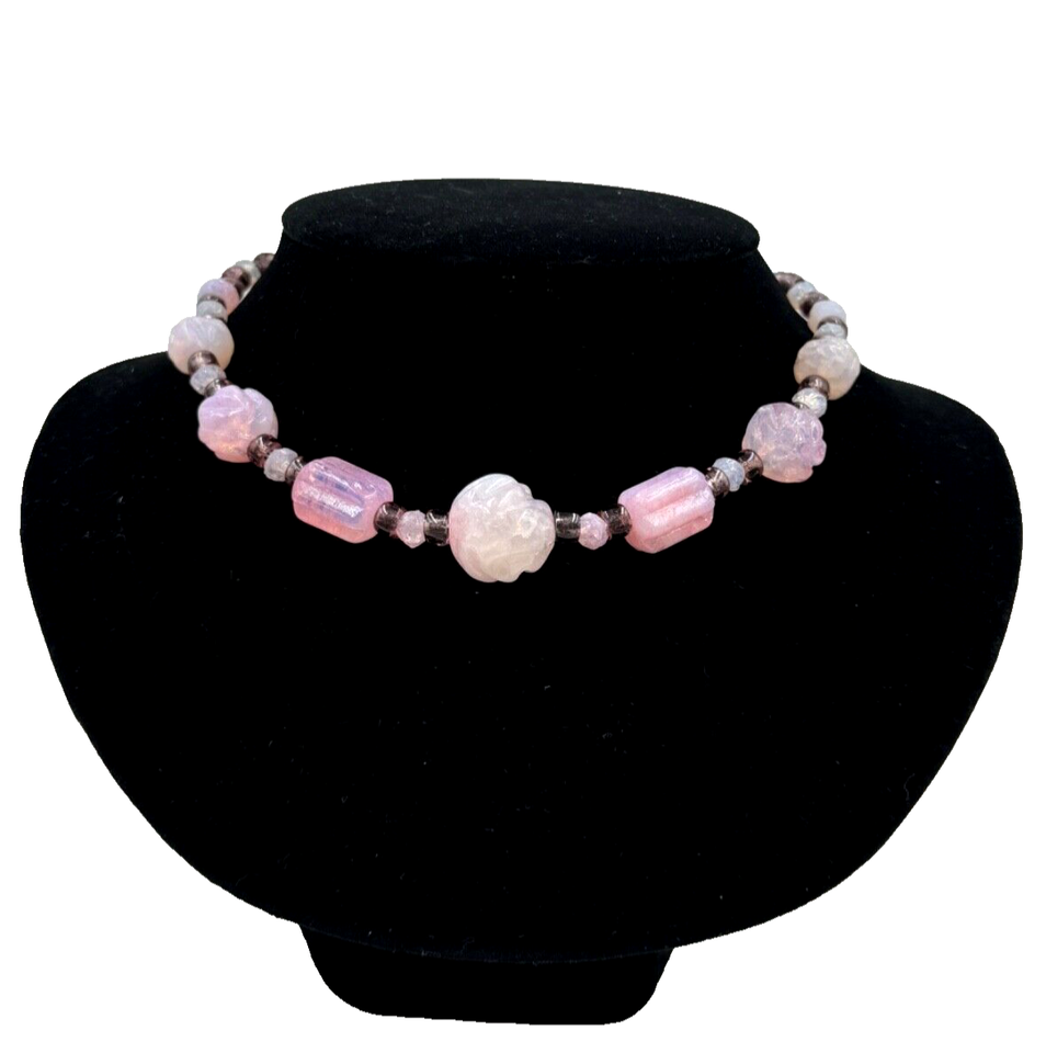 LOUIS ROUSSELET FRANCE FRENCH VNTG NECKLACE HAND-POURED GLASS PINK-GOLD ...
