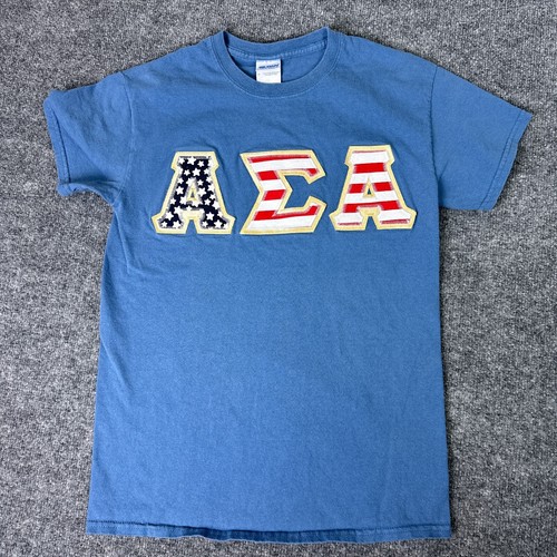 Alpha Sigma Alpha Sorority T-ShirtAdult Small Blue Patriotic Flag ...