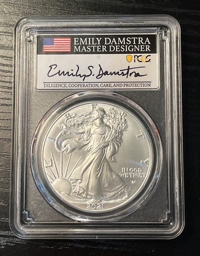 2021 TYPE 2 SILVER EAGLE PCGS MS70 First Day of Issue Emily Damstra ...