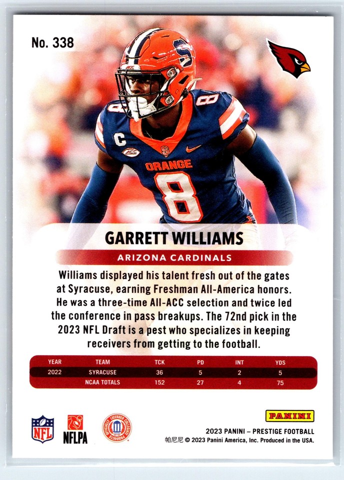 Garrett Williams 2023 Panini Prestige RC Arizona Cardinals #338 | eBay