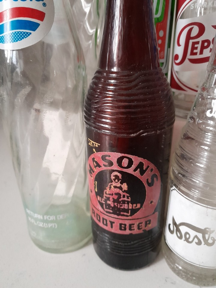 Vintage 10 Pc Soda Pop Bottle Lot Pepsi Dr Pepper 7UP Tab Nesbitts Sun ...