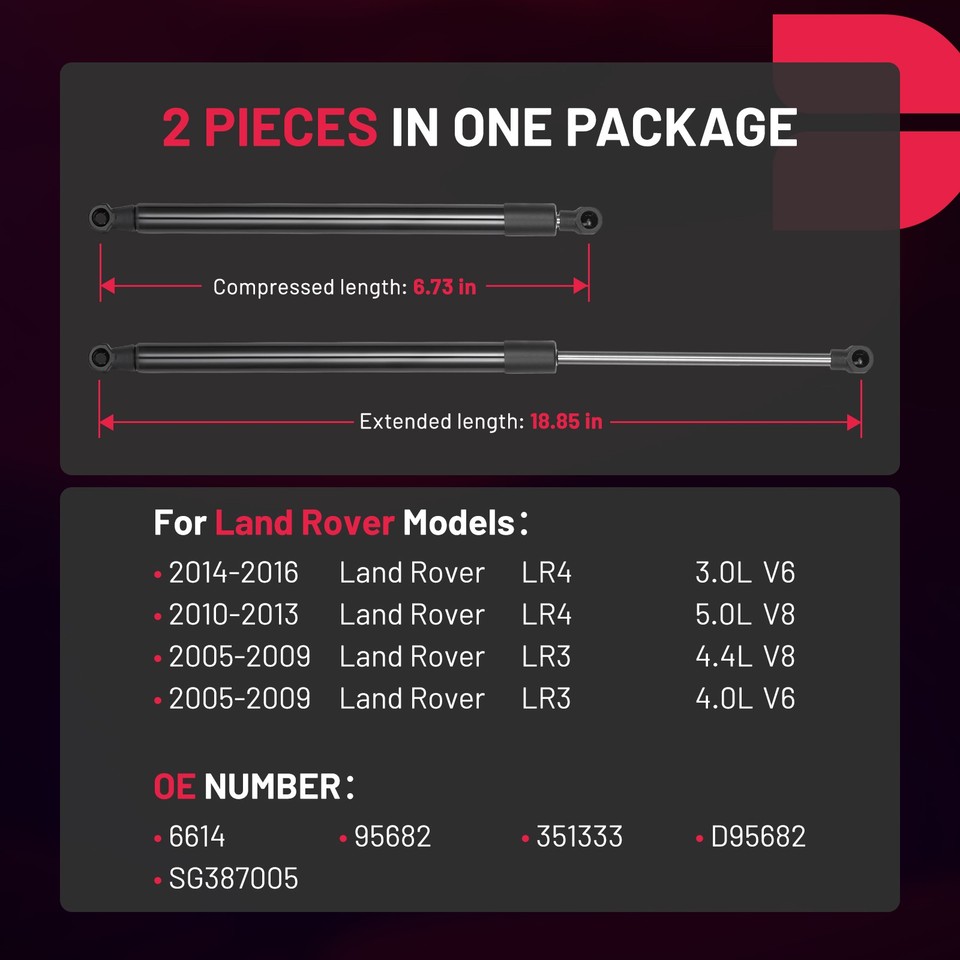 2x Lift Supports Shock Struts for Land Rover LR3 05-16 LR4 SUV Rear ...