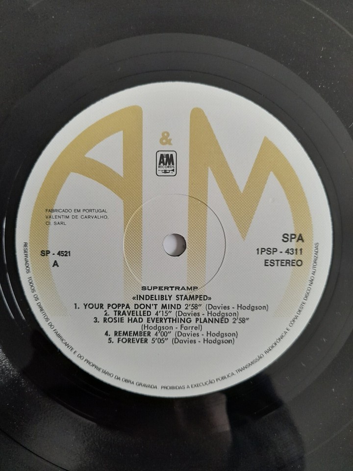 Supertramp Indelibly Stamped NM Vinyl LP The Eagles Fleetwood Mac Tom ...