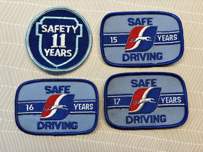 FOUR NEW old Stock GREYHOUND Bus Lines EMPLOYEE Safety PATCHES 11 15 16 ...
