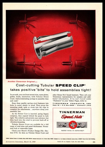 1959 Tinnerman "Speed Nuts" Cleveland Ohio Tubular Speed Clip Vintage ...