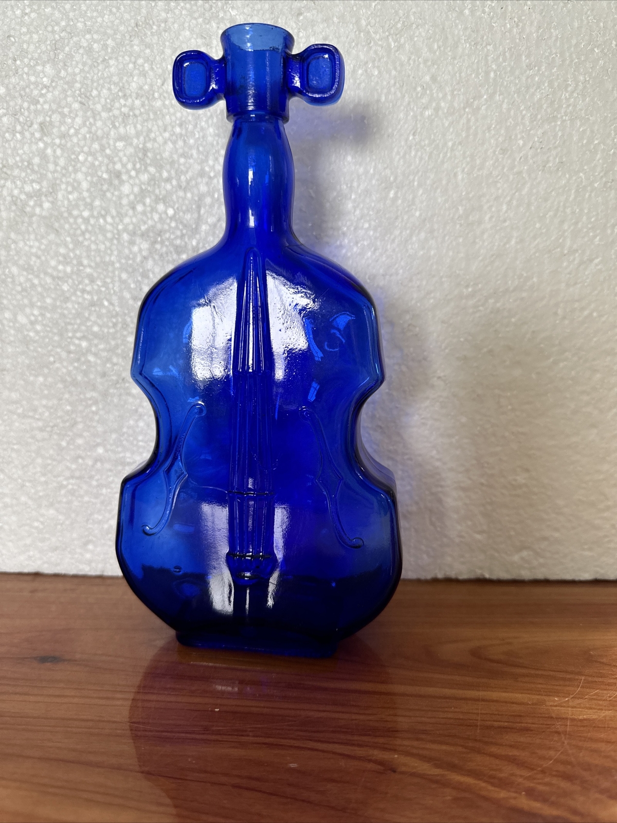 8" Cobalt Blue Glass Bottle Vase Cello Violin Fiddle Decanter Stamped ...