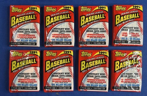 1991 Topps Baseball Unopened/Sealed (8) Wax Pack Lot Modern Cello Style ...