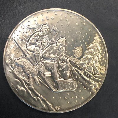 Family Toboggan Sledding Winter Snowing Token Medal 38.6mm 25g Unknown ...