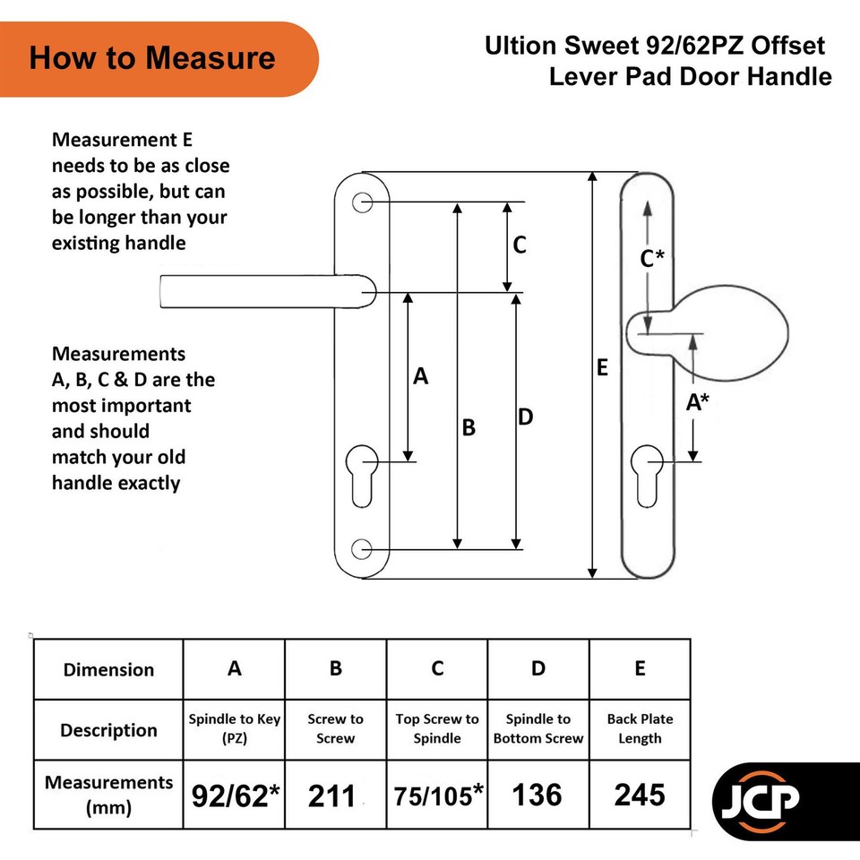Composite Lever Pad Door Handle Pair UPVC Sprung Set 92/62PZ 211mm ...